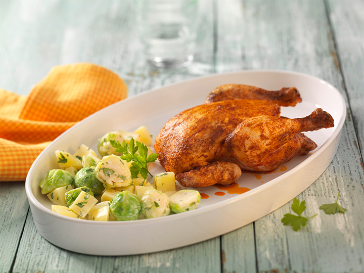 Poussin with Potatoes and Brussels Sprouts Recipe | Panasonic ...